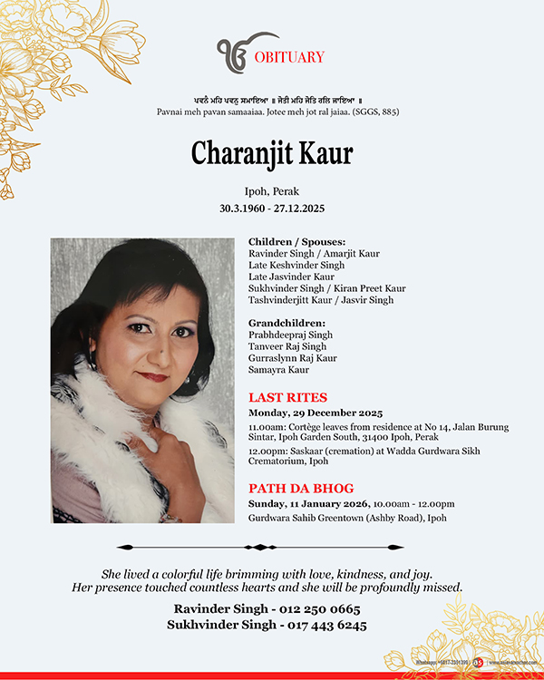 Charanjit Kaur (1960 - 2025), Ipoh, Perak